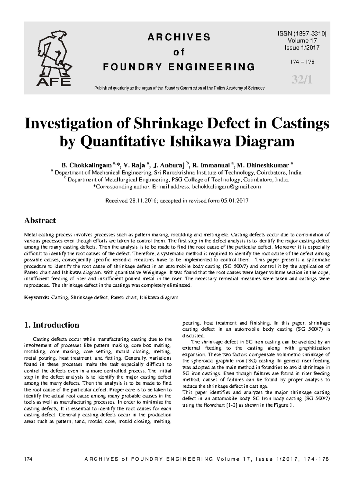 Investigation of Shrinkage Defect i - A R C H I V E S o f F O U N D R Y ...