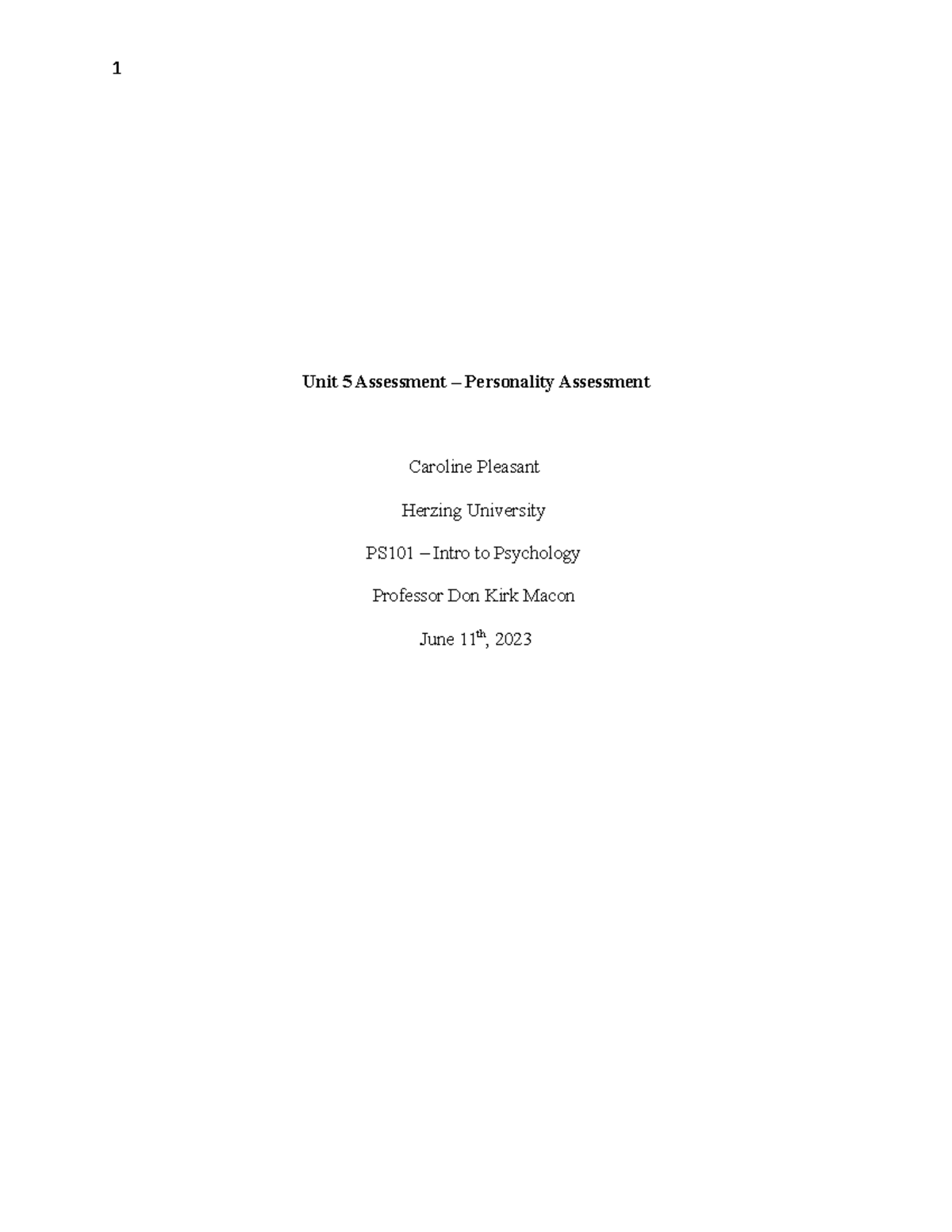 PS101 Unit 5.1 Assessment - PSY 1811 - Studocu