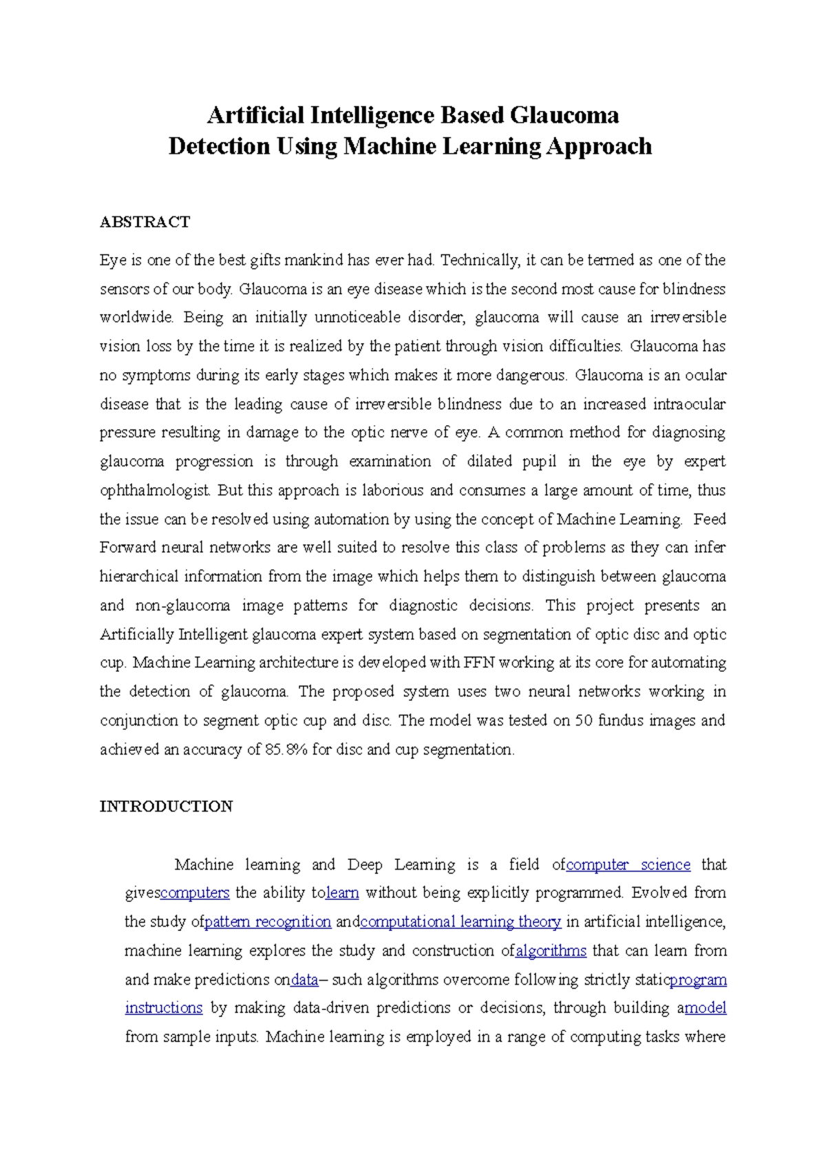 Abstract Artificial Intelligence Based Glaucoma With Cost Artificial Intelligence Based
