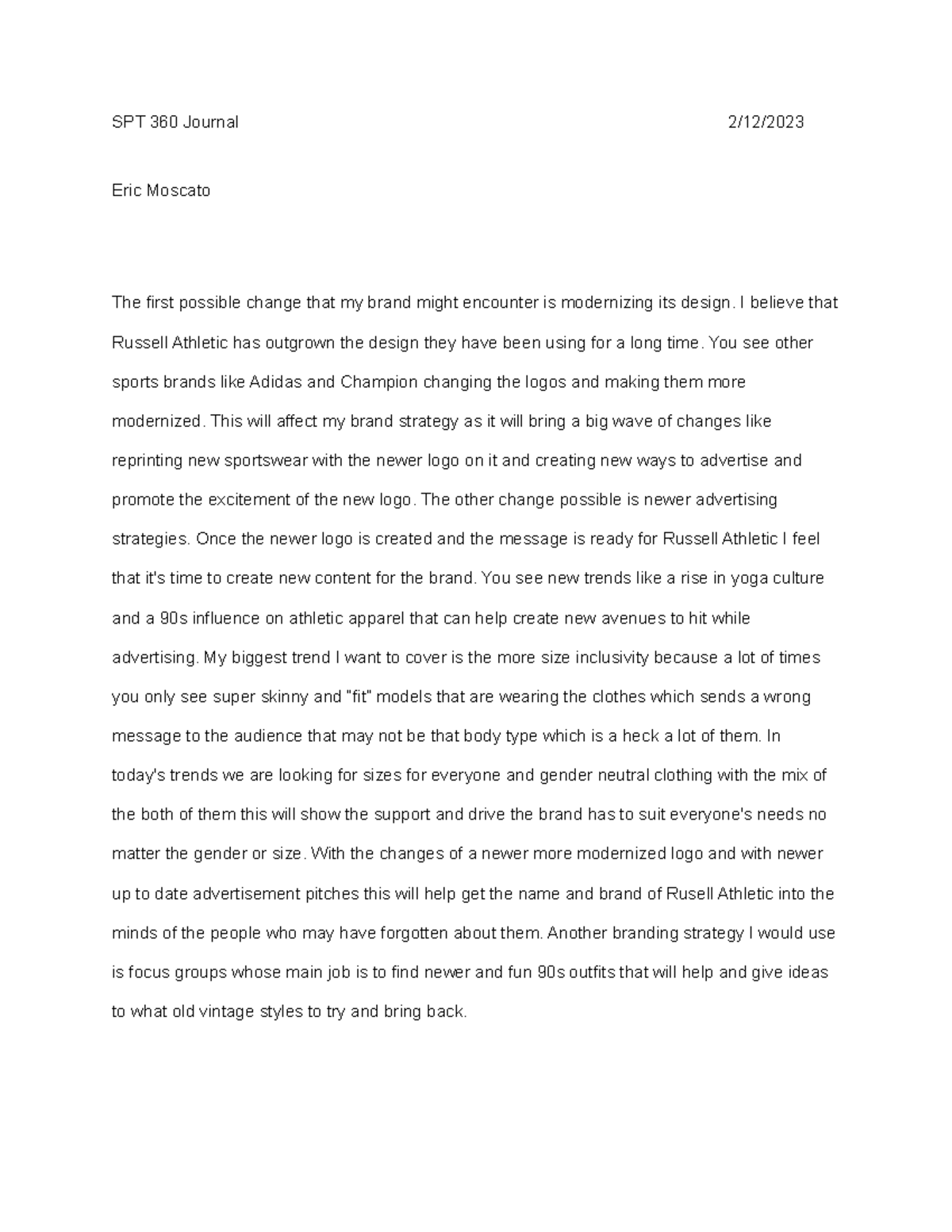 Jounral 6-1 SPT 360 - SPT 360 Journal 6 - SPT 360 Journal 2/12/ Eric ...