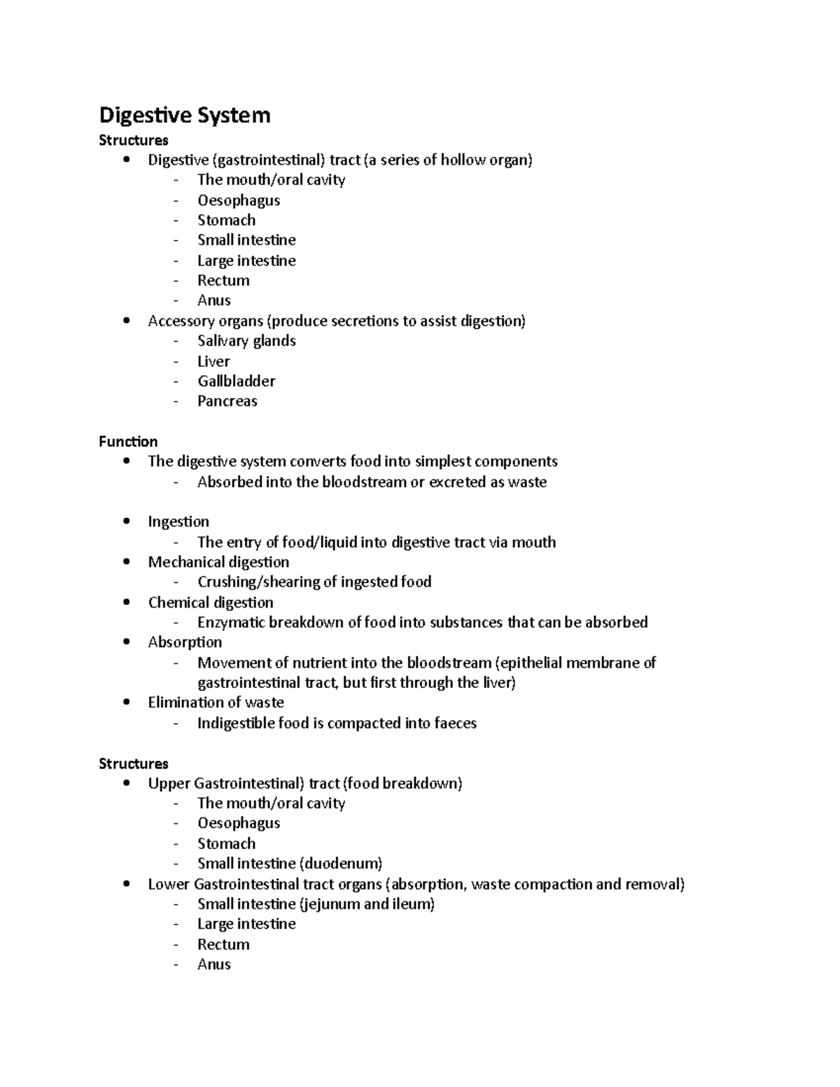 Digestive System Study Guide - Digestive System Structures Digestive ...