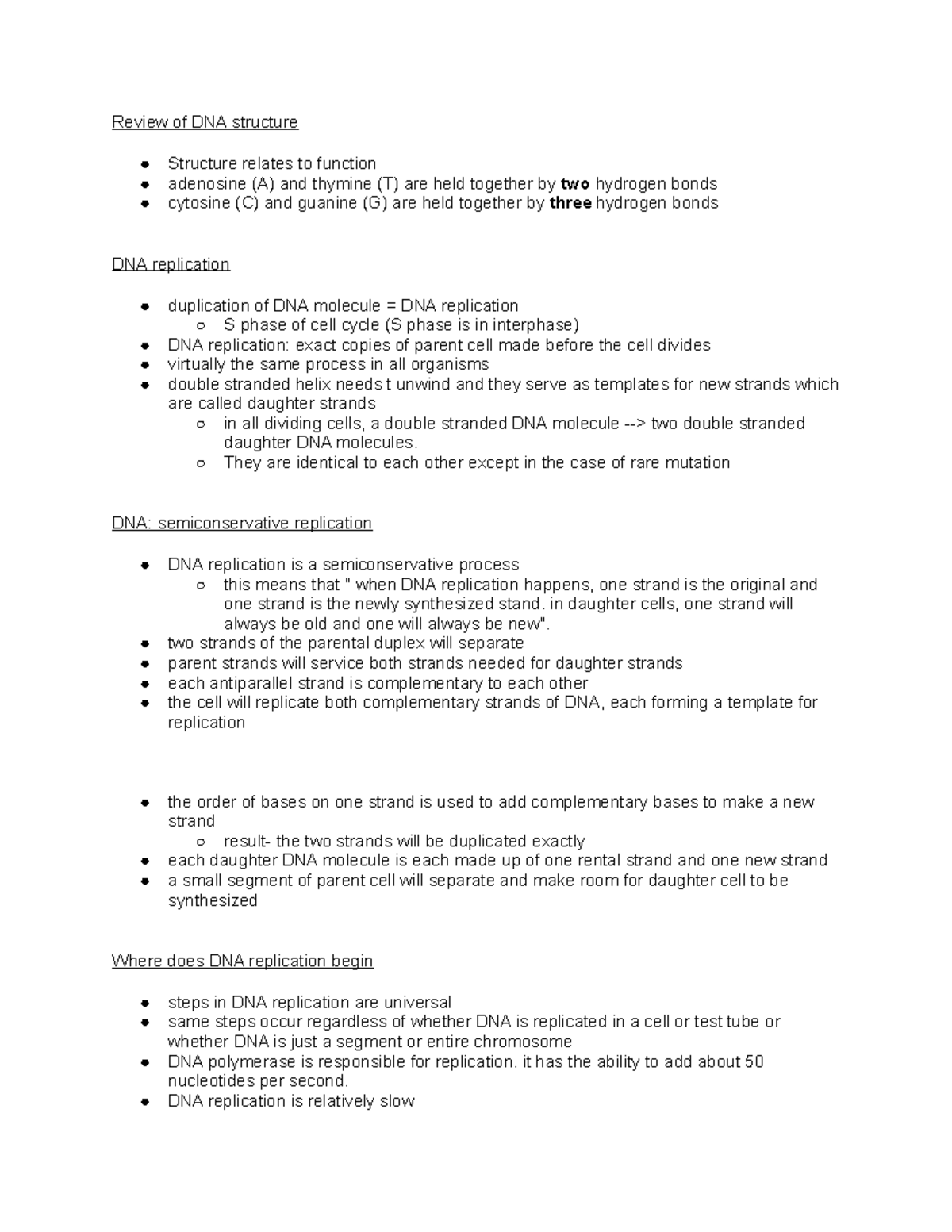 DNA replication - BIO 1010 Lecture notes from fall/22 - Review of DNA ...