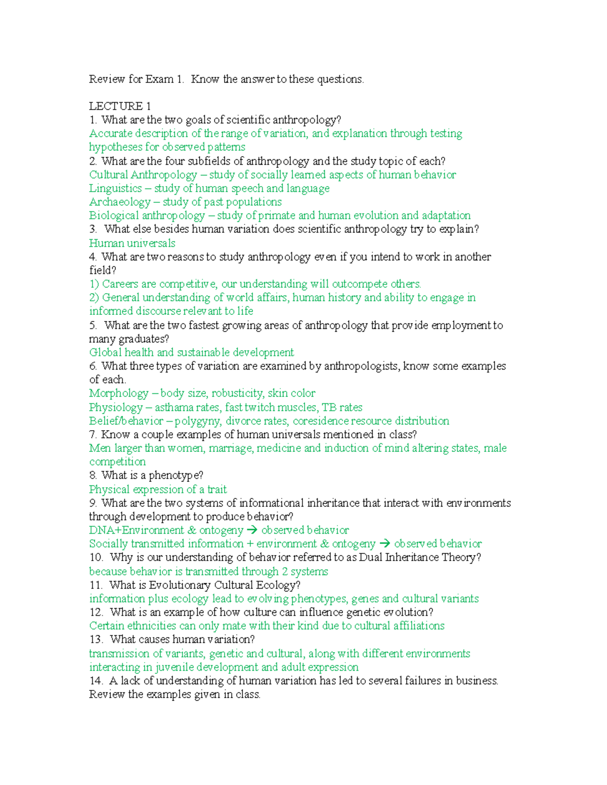 Exam 1 Review - Lecture notes Exam 1 - Review for Exam 1. Know the ...