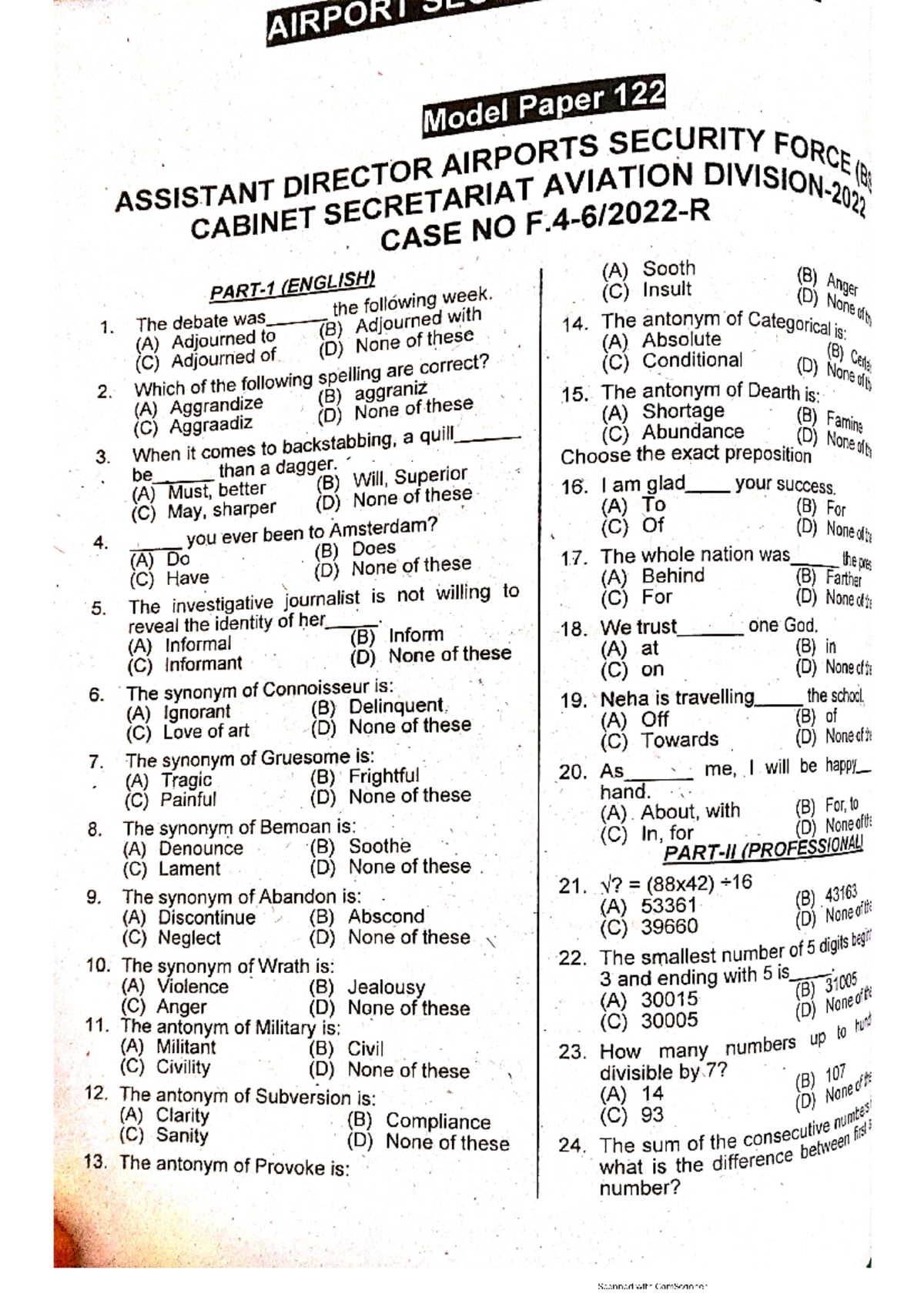 Assistant director & inspector ASF past paper-1 - AIRPORT SUN Model ...