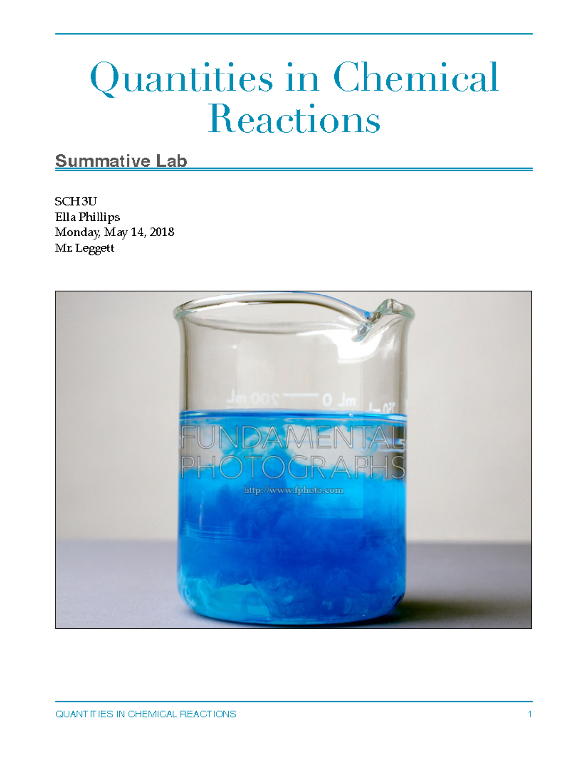 Unit 4 - quantities in chemical reactions lab - Quantities in Chemical ...
