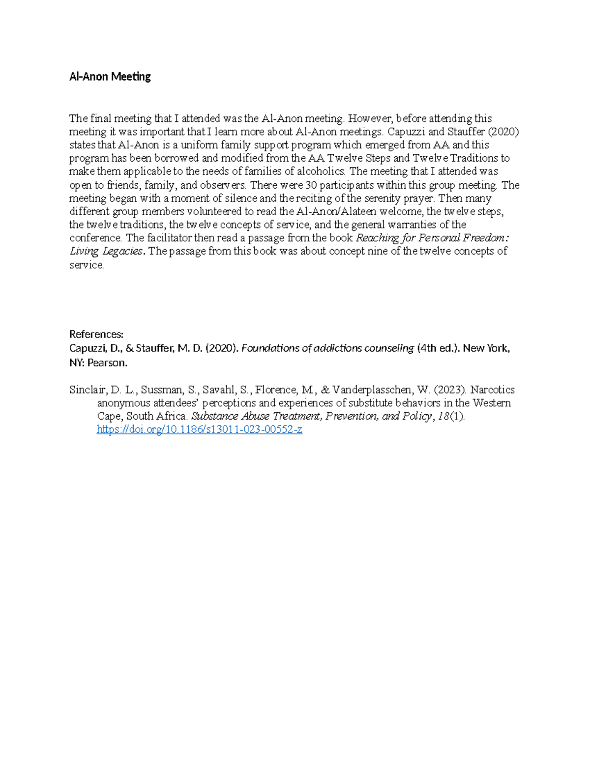 Al Anon Meeting - Al-Anon Meeting The final meeting that I attended was ...