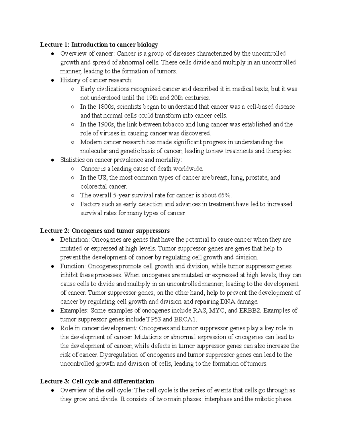 ENTX 150 Cancer Biology Lecture notes - Lecture 1: Introduction to ...