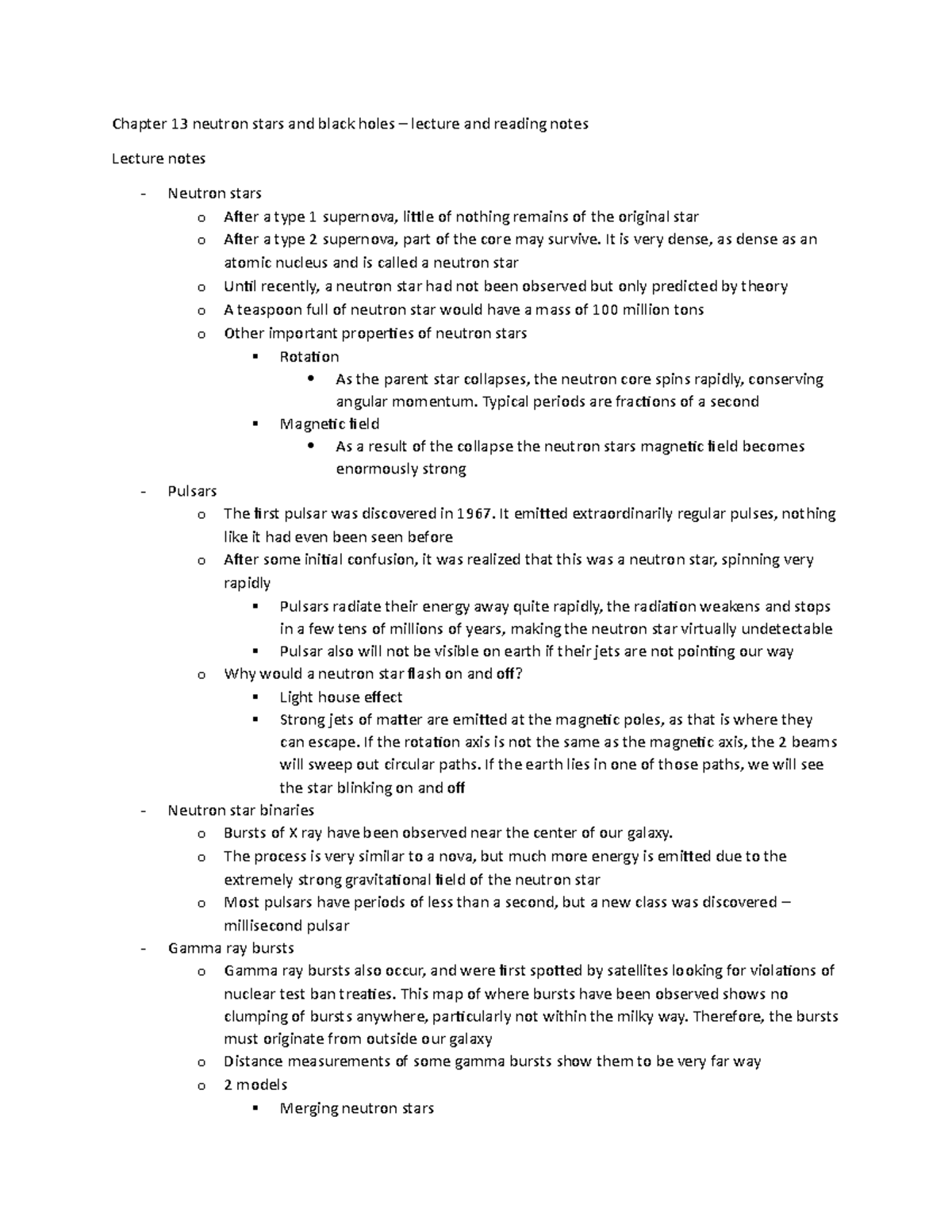 Astronomy Chapter 13 neutron stars and black holes - Chapter 13 neutron ...