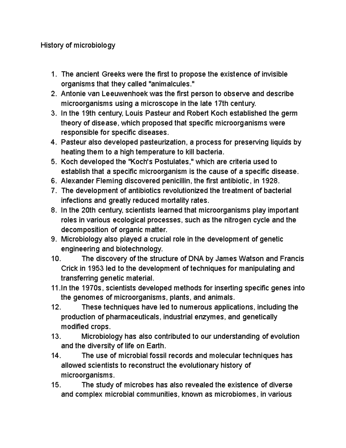 History of Microbiology - Studocu