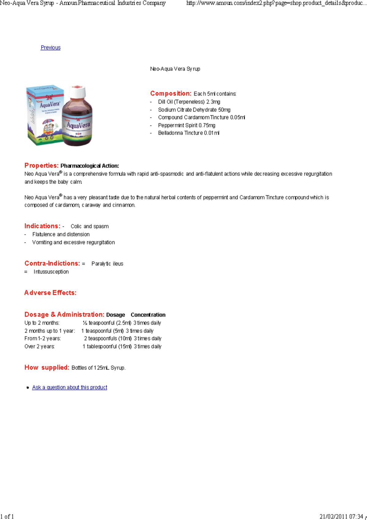 Neo-Aqua Vera Syrup - Amoun Pharmaceutical Industries Company ...