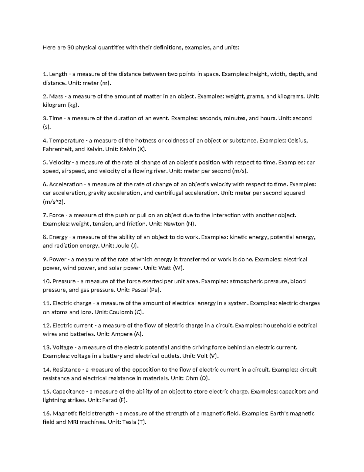 Here are 30 physical quantities with their definitions - Examples ...