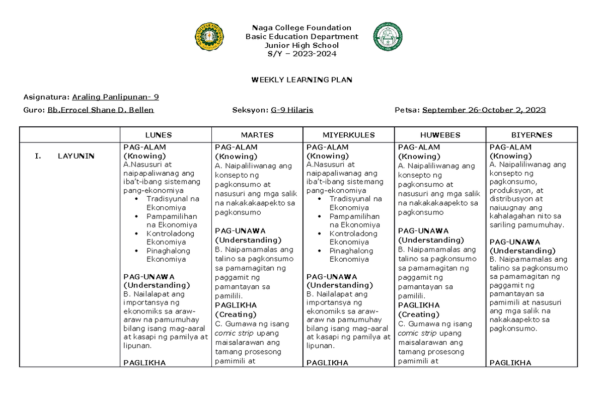 WLP AP Grade 9 - MIL - Naga College Foundation Basic Education ...