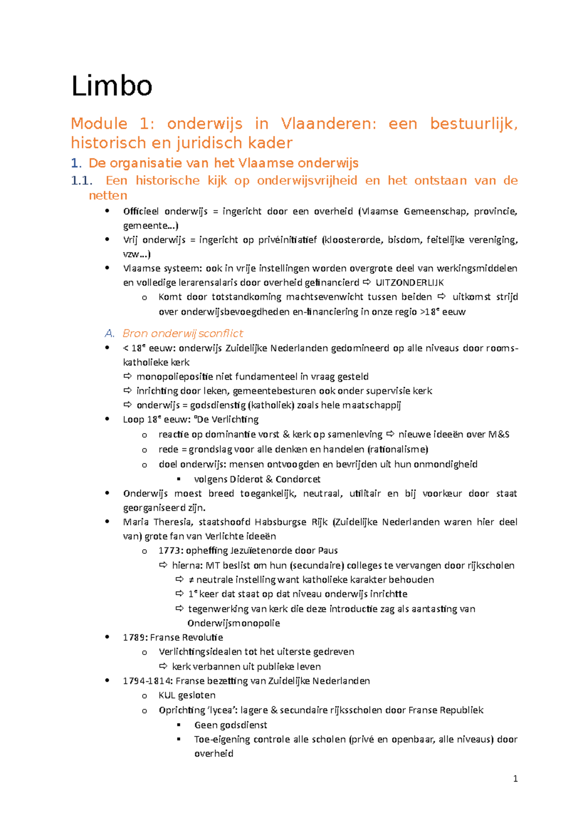 Samenvatting module 1 boek - Limbo Module 1: onderwijs in Vlaanderen ...