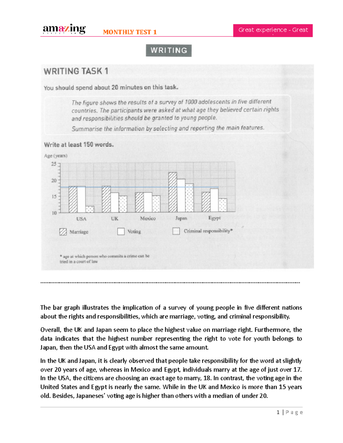 Month 1 TEST Writing Standard - MONTHLY TEST 1 - Studocu
