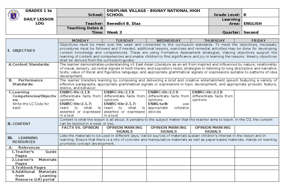 G8-DIAZ-DLL 2ND-Qrtr-week-3 - GRADES 1 to 12 DAILY LESSON LOG School ...
