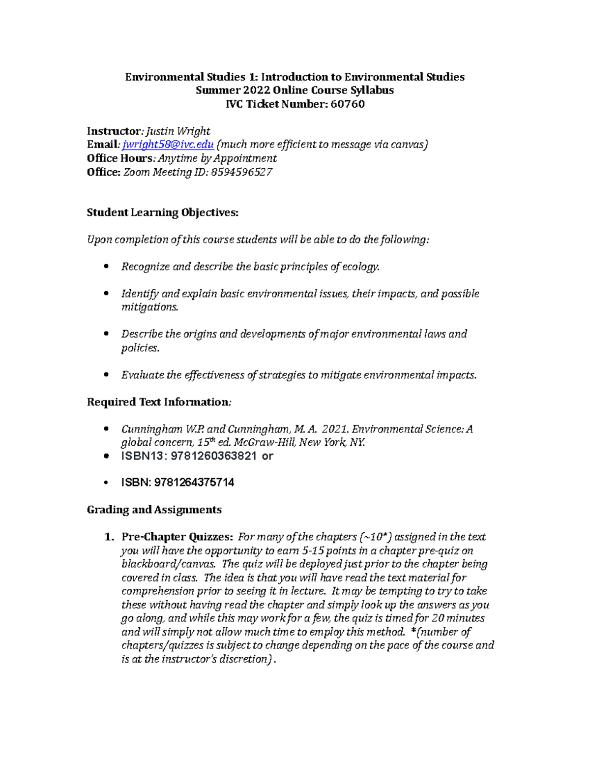 Env1 60760 Wright SU22 - Study guide for the final exam - Environmental ...