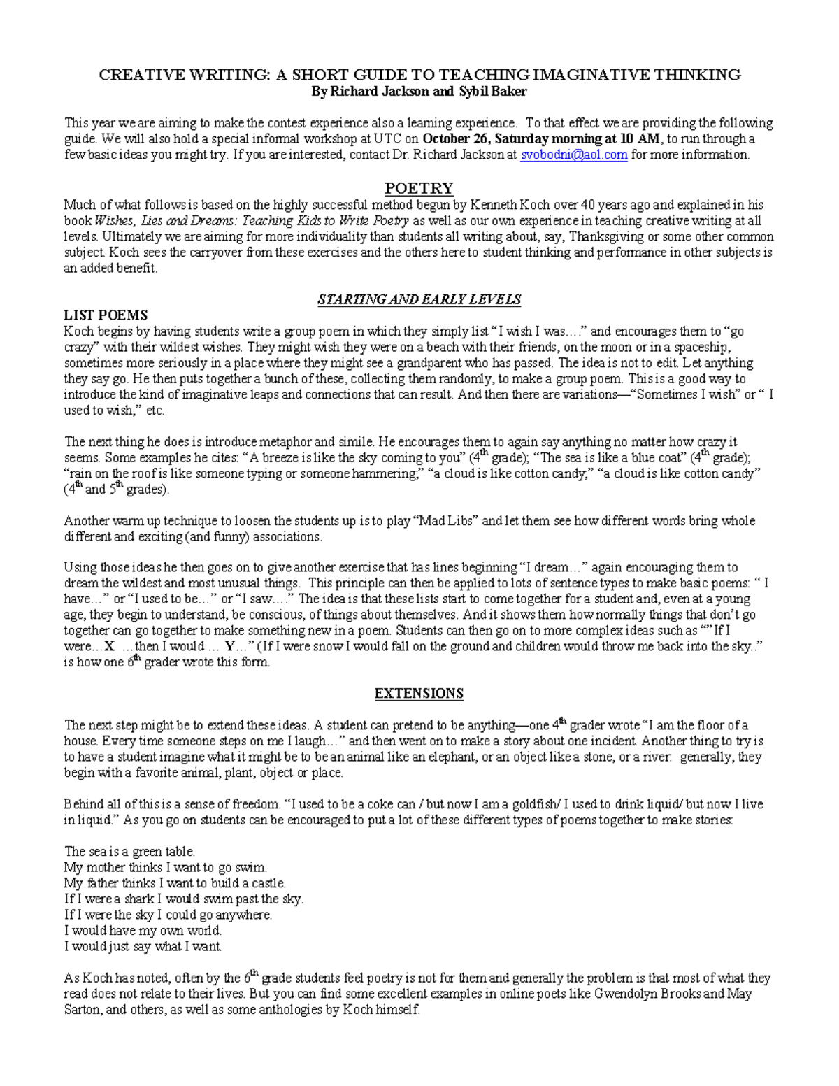 Creative-writing-guide - CREATIVE WRITING: A SHORT GUIDE TO TEACHING ...