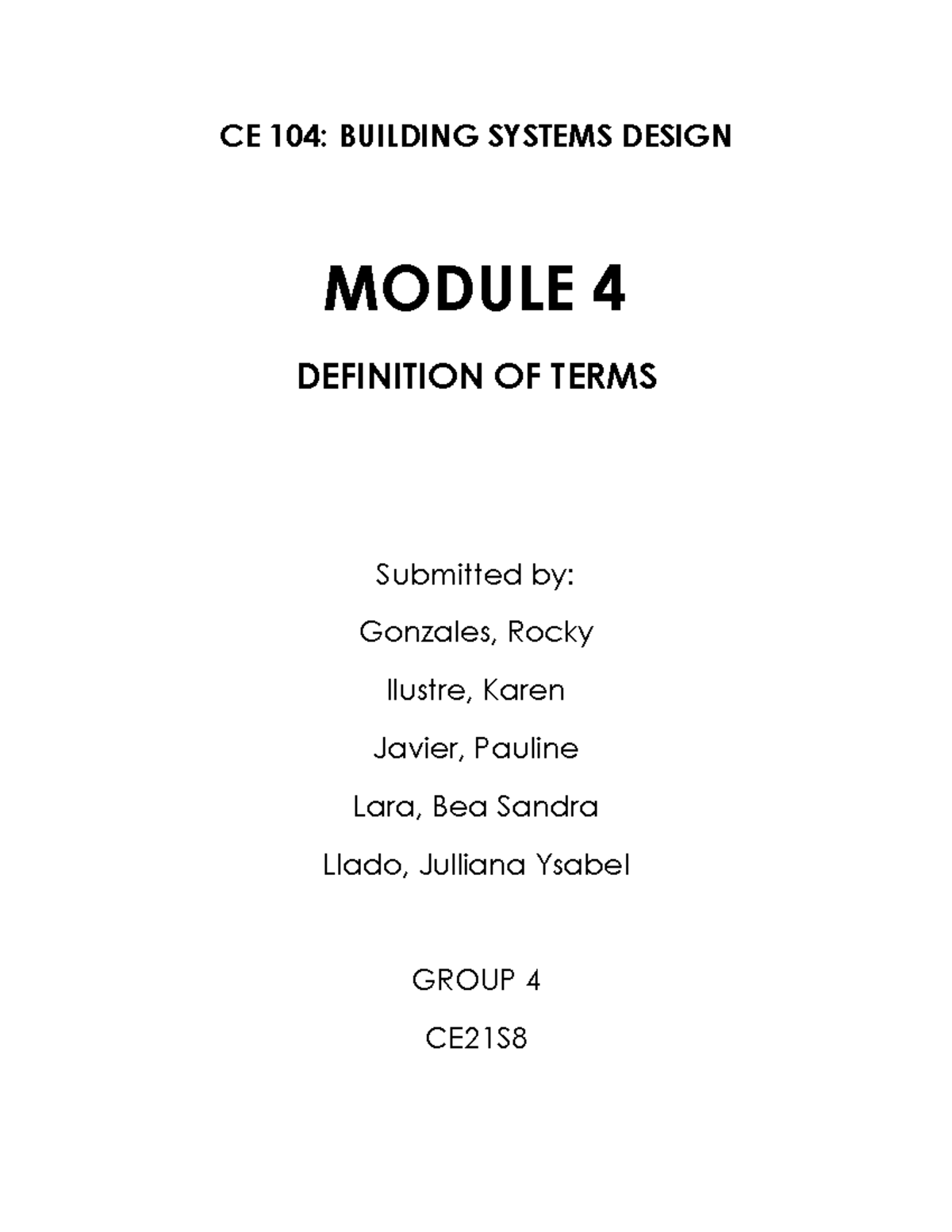 BSD Group 4 Module 4 Definition of Terms - CE 104: BUILDING SYSTEMS ...