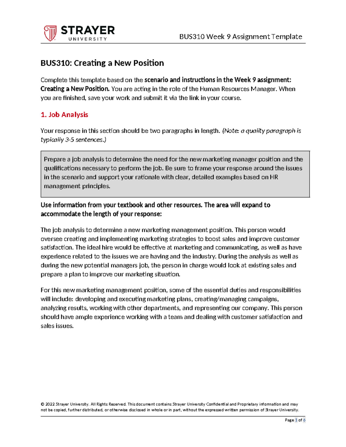 Bus wk 9 - wk 9 assignment - BUS310: Creating a New Position Complete ...