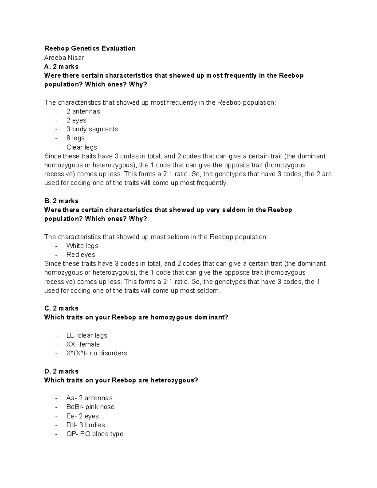 Copy of Reebop Genetics Evaluation - Reebop Genetics Evaluation Areeba ...