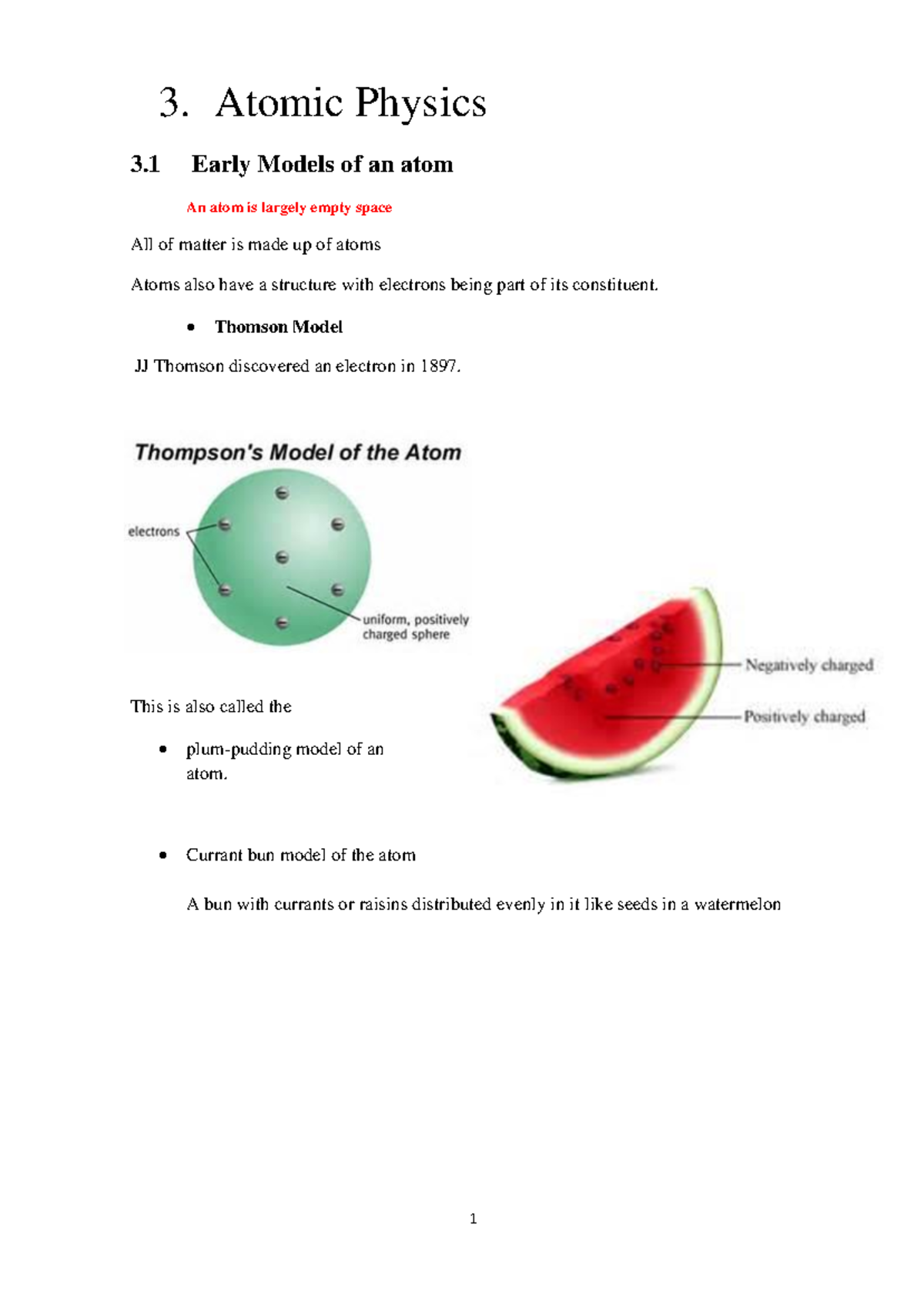 Lecture 11 Solutions - 3. Atomic Physics 3 Early Models of an atom An ...