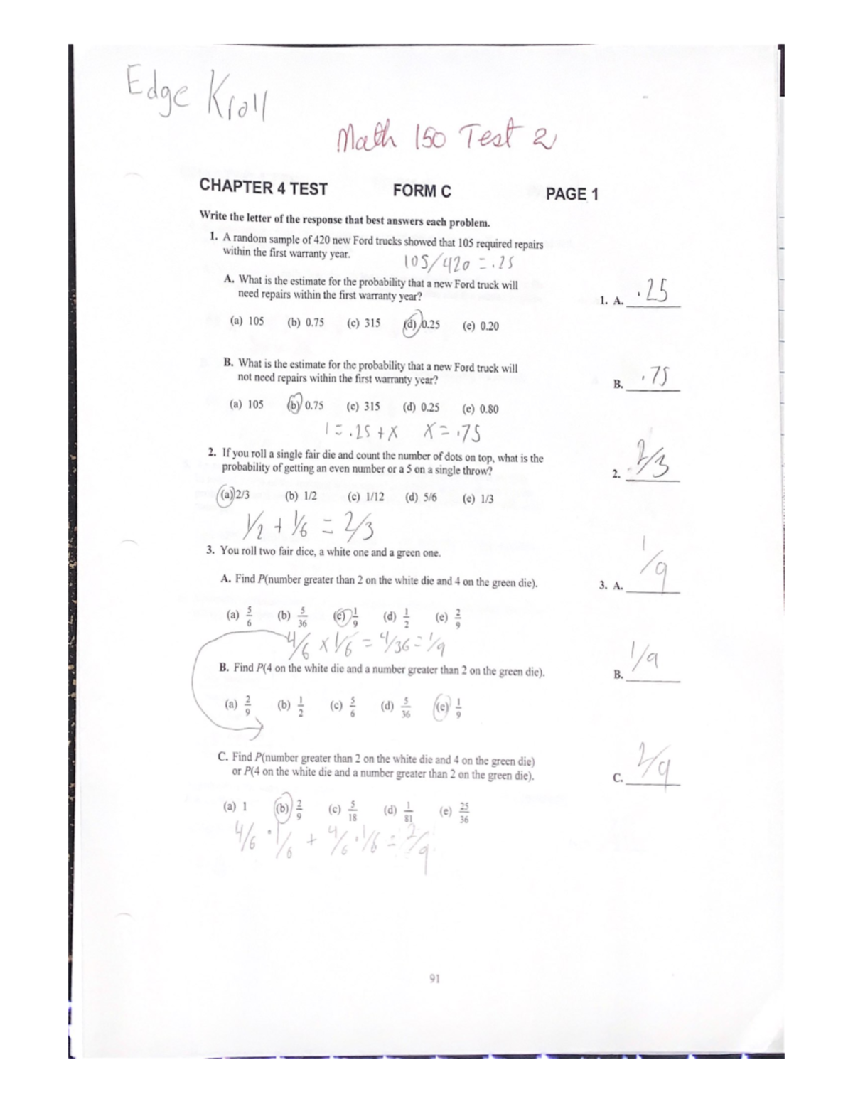 Chapter 4 TEST - MAT 150 01 - Studocu