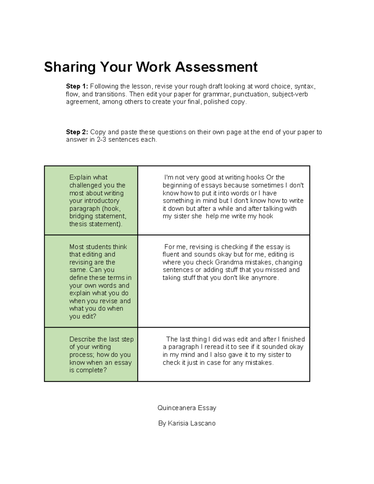 06.06 Sharing Your Work - Sharing Your Work Assessment Step 1: Following the lesson, revise your ...