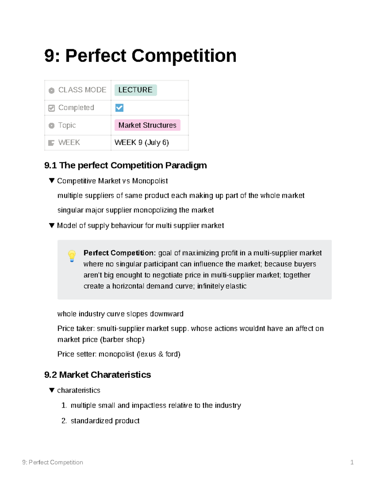 9 Perfect Competition - notes - 9: Perfect Competition CLASS MODE ...