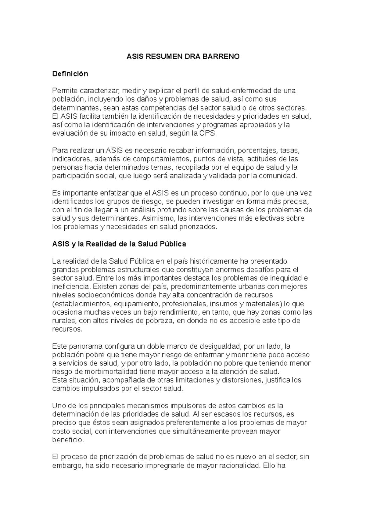 ASIS Resumen DRA Barreno - ASIS RESUMEN DRA BARRENO Definici漃Ān Permite caracterizar, medir y ...