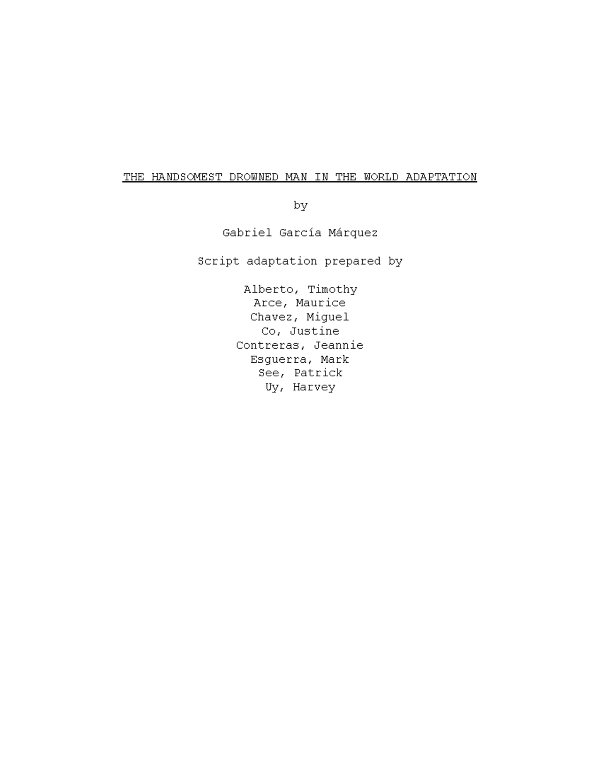 Humalit Handsomest Drowned Man Script - THE HANDSOMEST DROWNED MAN IN ...