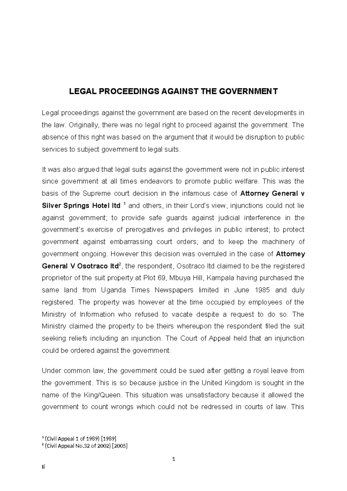 Legal Proceedings Against GOU - Coursework - LEGAL PROCEEDINGS AGAINST ...