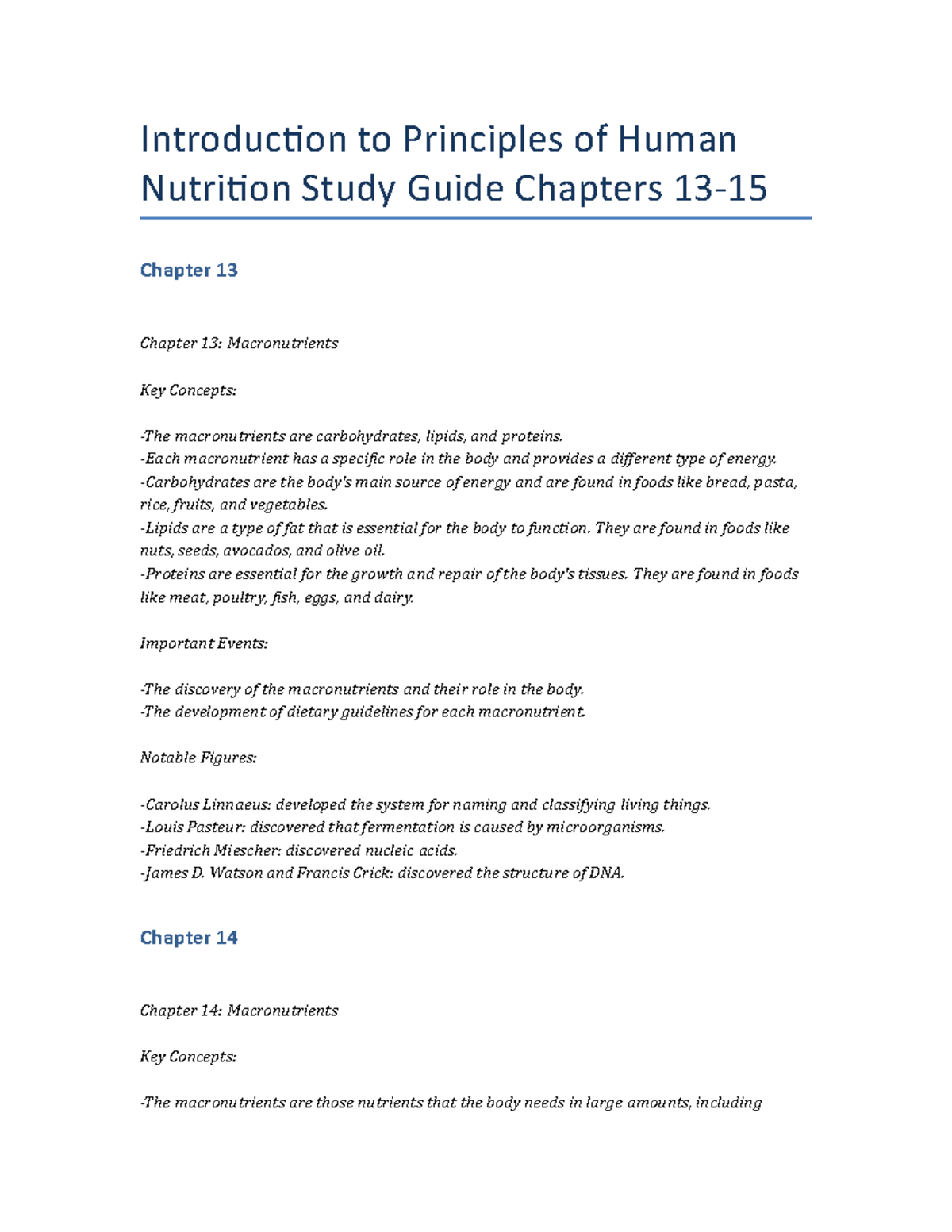 Introduction to Principles of Human Nutrition Study Guide Chapters 13 ...
