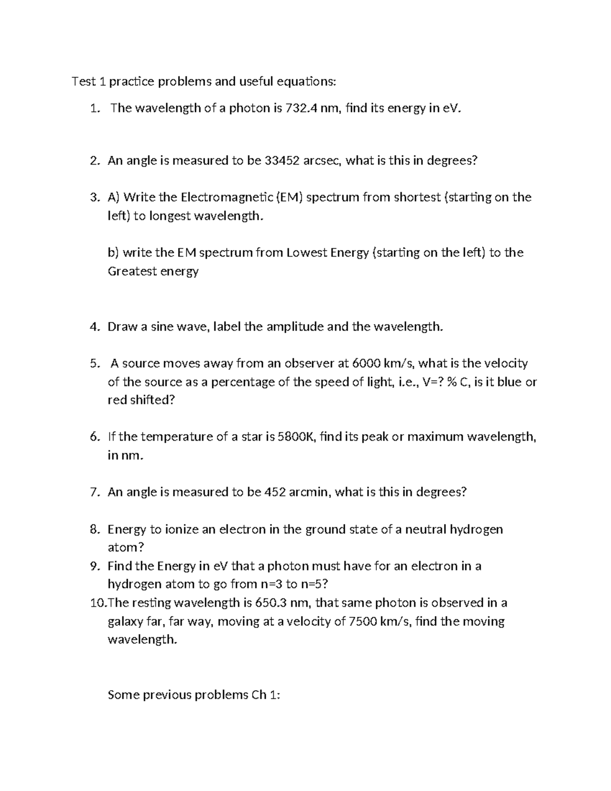 Test 1 review problems(1) - Test 1 practice problems and useful ...