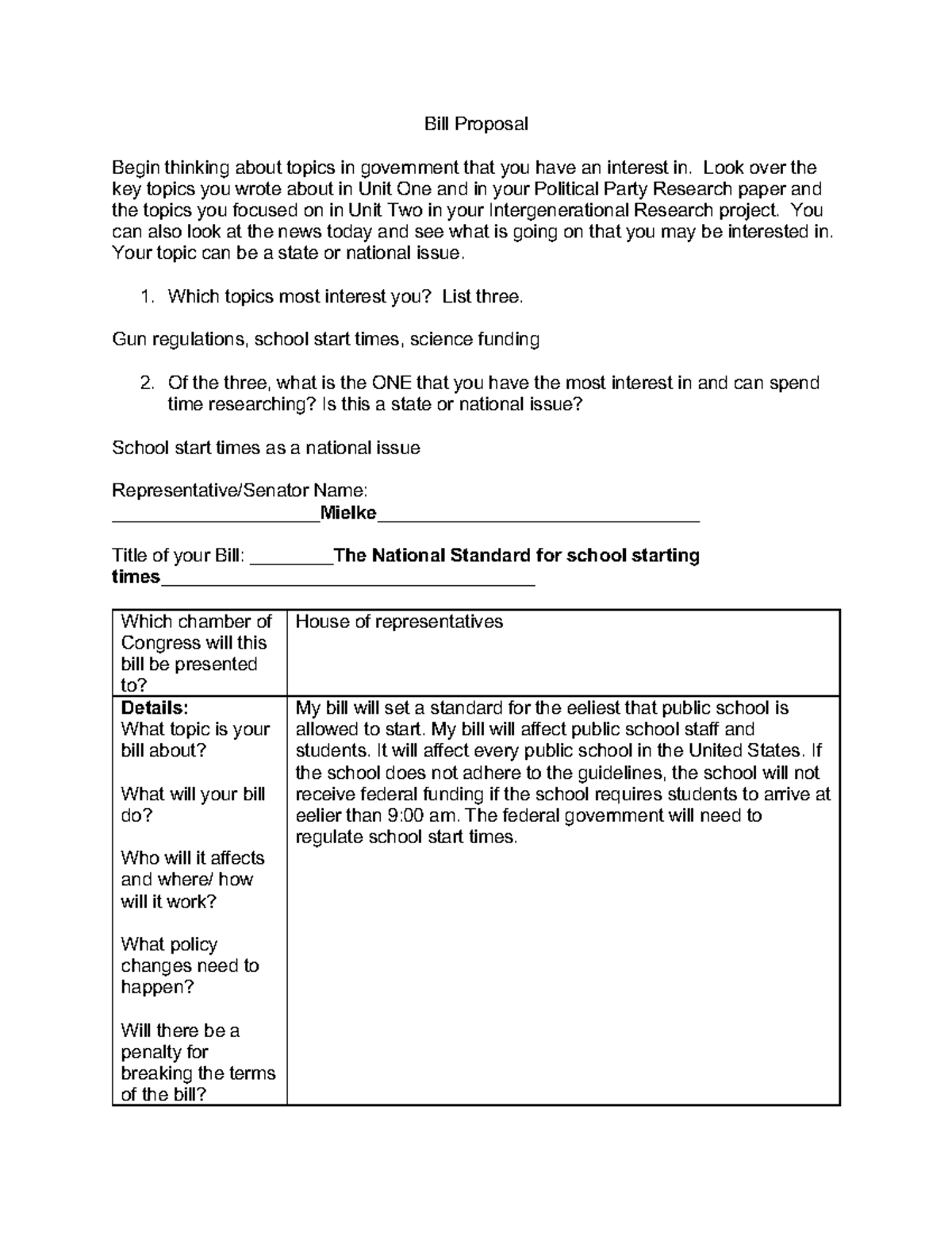 Bill Proposal Guide - Bill Proposal Begin thinking about topics in ...