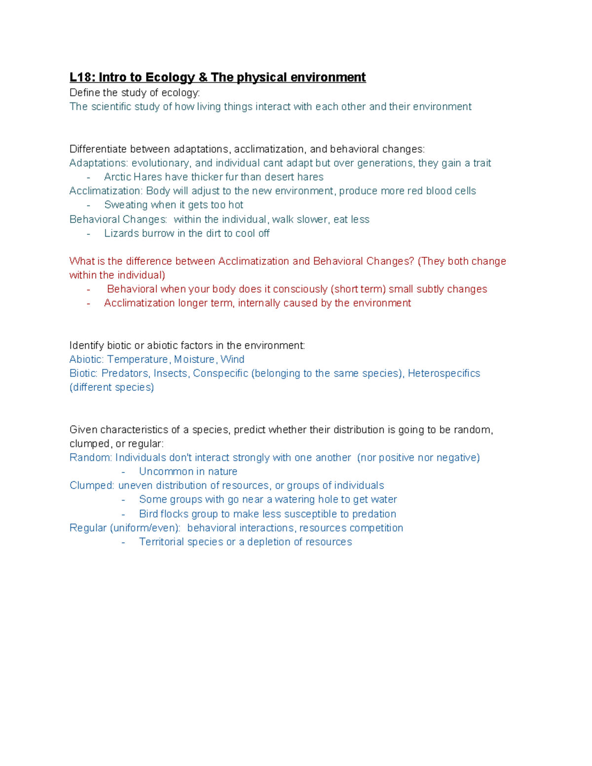 L18 - L 23 - IDK - L18: Intro to Ecology & The physical environment ...