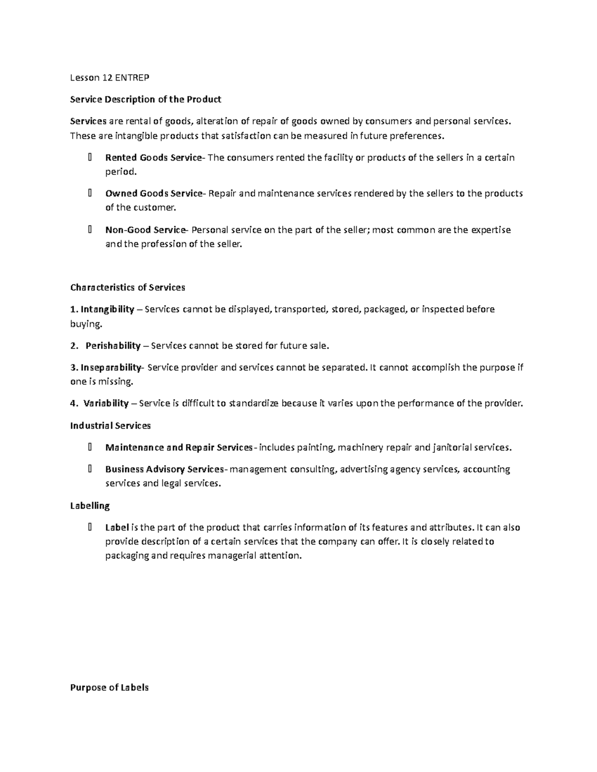 Lesson-12- Entrep - A service description is a form of marketing copy ...