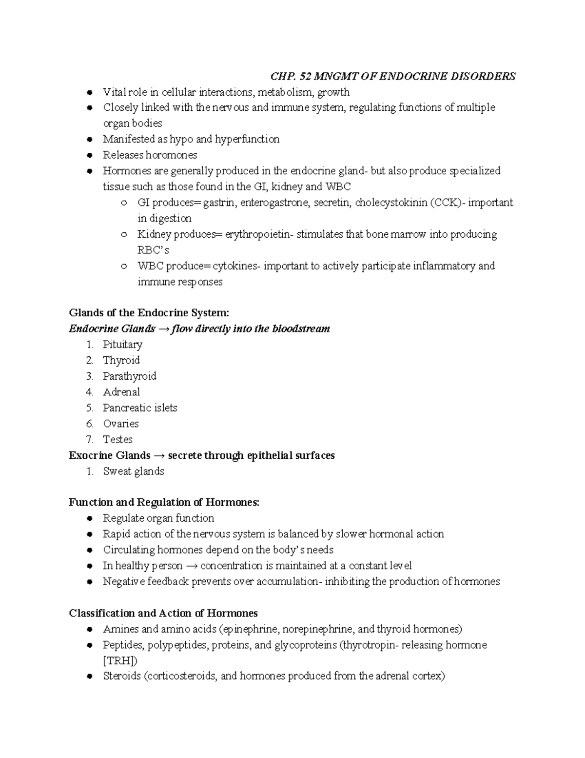 NRS 120 Exam 3 (Chps. 52) - CHP. 52 MNGMT OF ENDOCRINE DISORDERS Vital ...