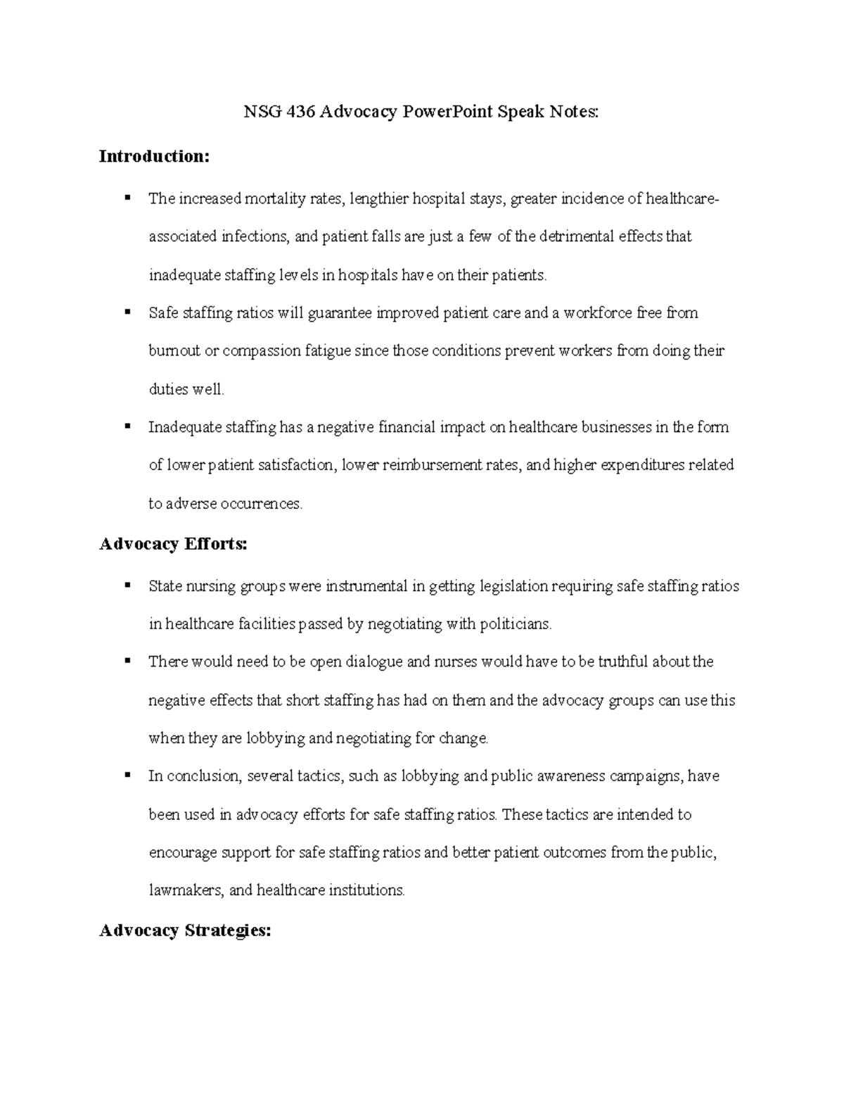 NSG 436 Advocacy Power Point Speak Notes - NSG 436 Advocacy PowerPoint ...
