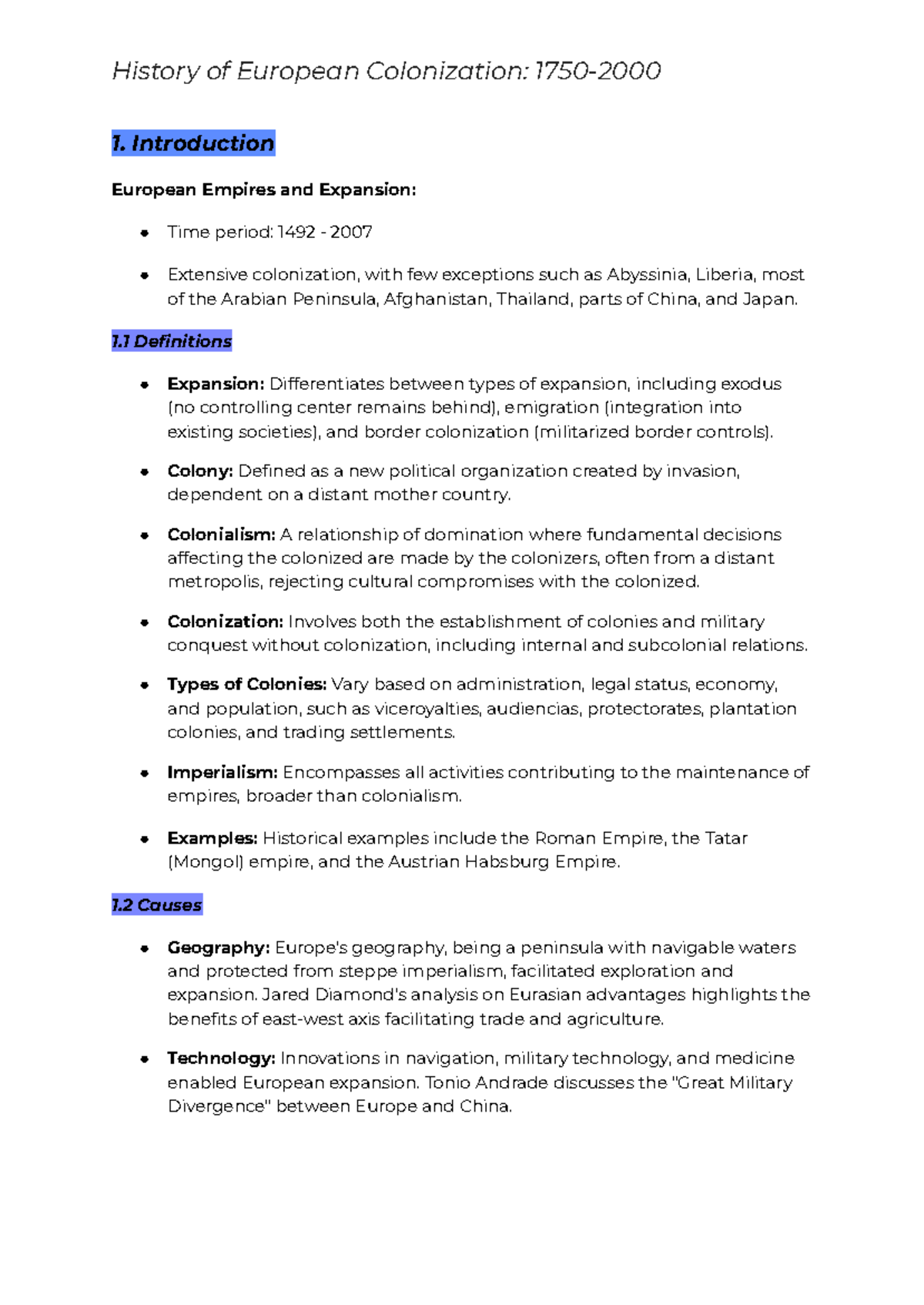 History of European Colonization: Summary - 1. Introduction European ...