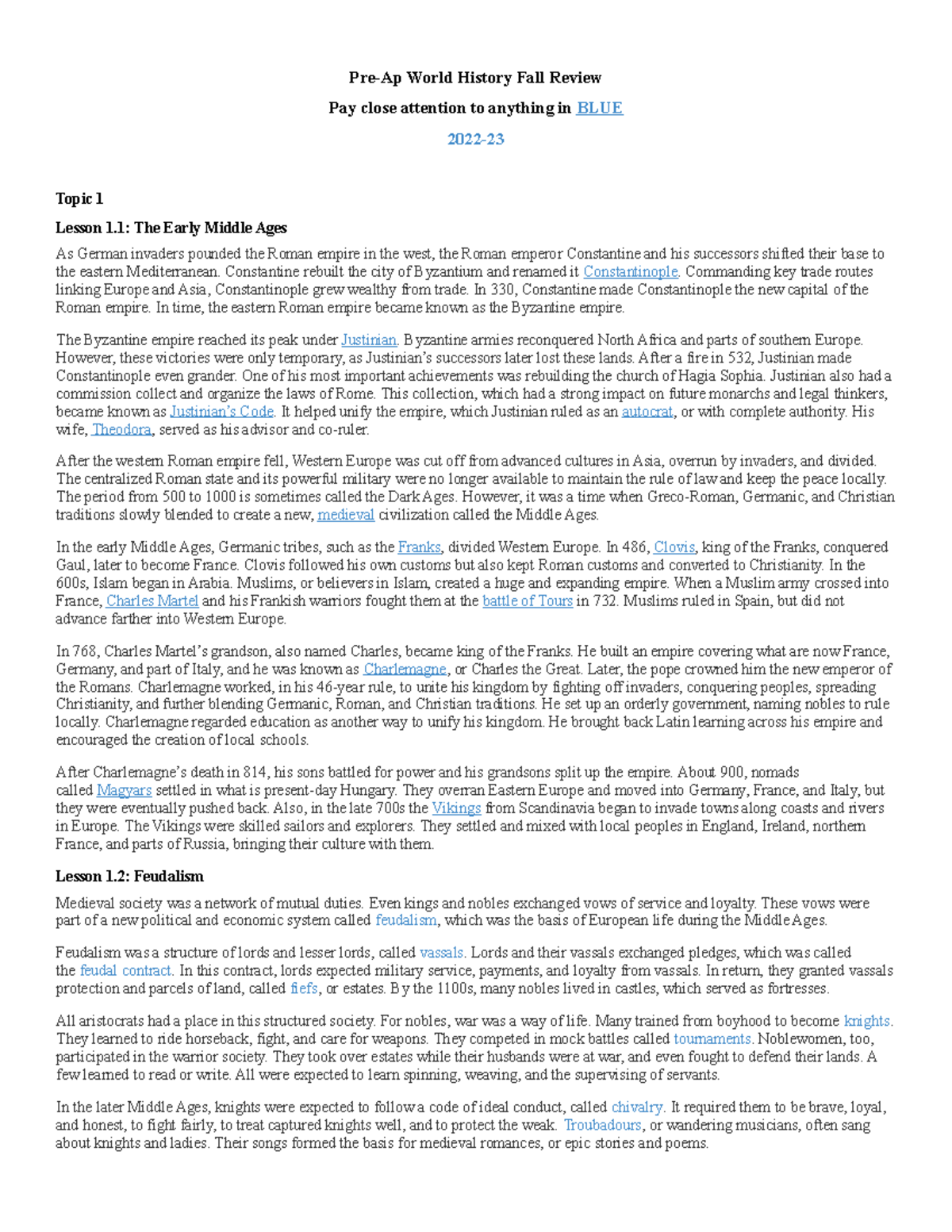 WH Semester 1 exam review - 2022-23 - Pre-Ap World History Fall Review ...