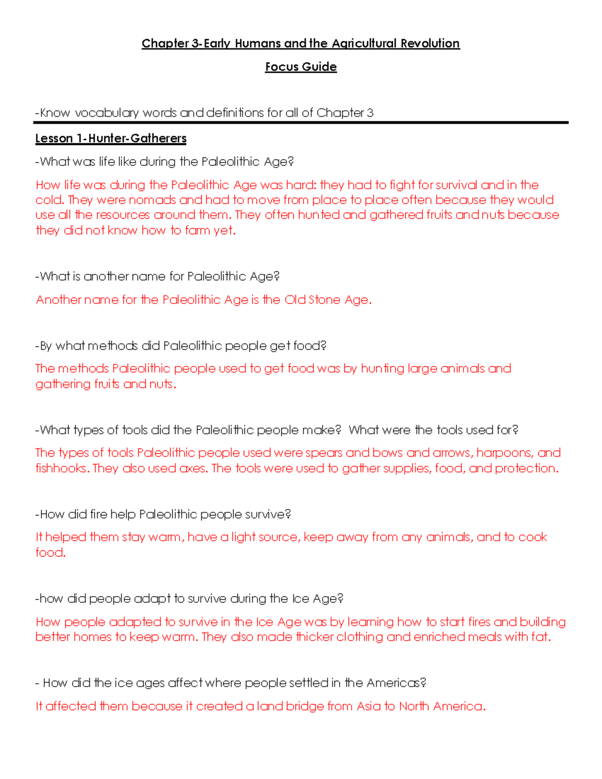Chapter 3-Focus Guide 1 (1) 1 - Chapter 3-Early Humans and the ...