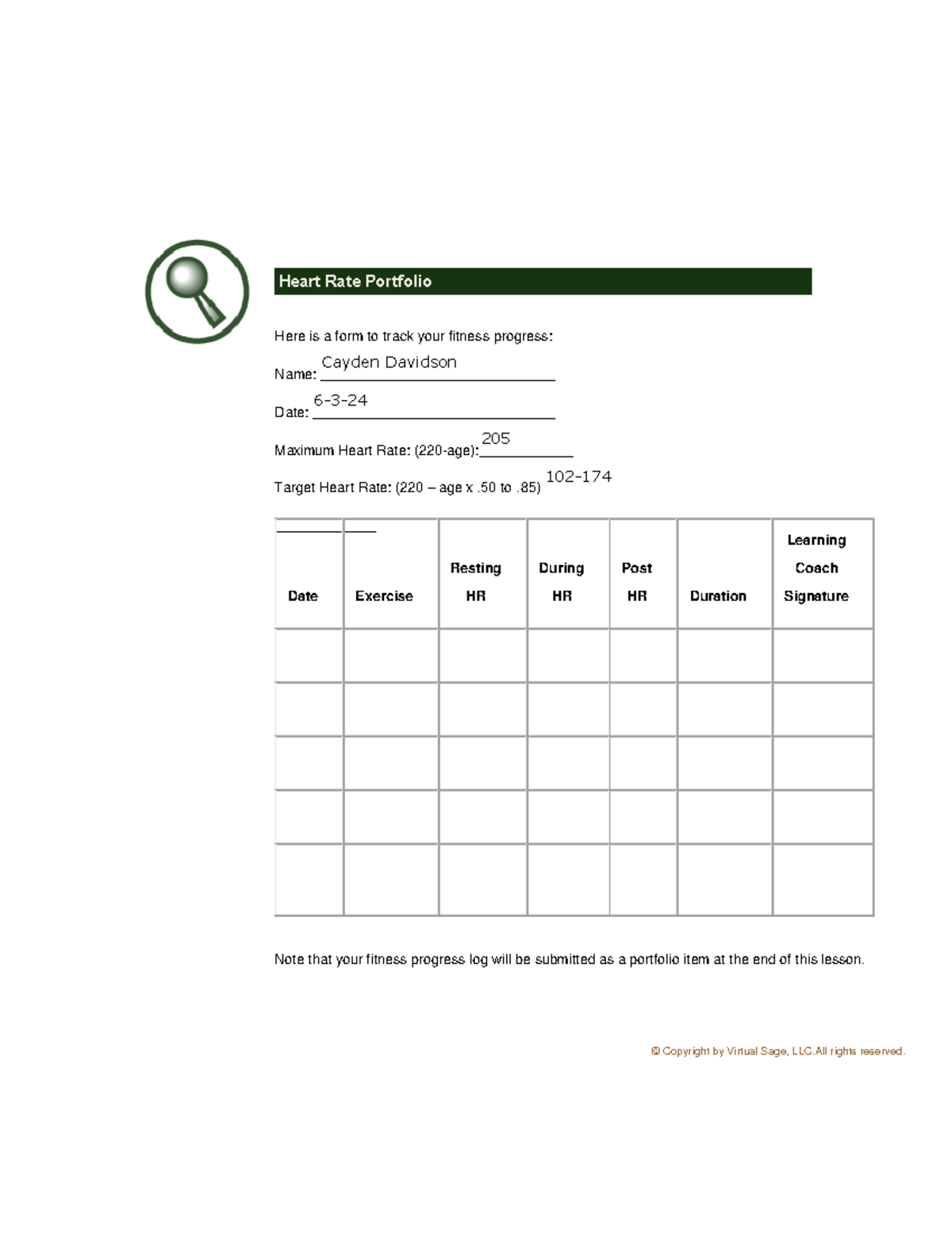 Fitness Tracker - dfghj - Heart Rate Portfolio Here is a form to track ...