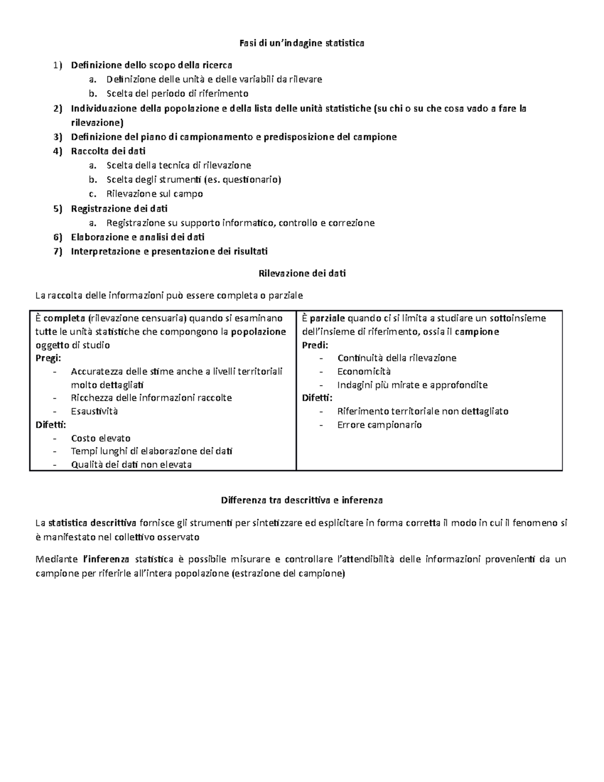Statistica 1 - Fasi di un’indagine statistica Definizione dello scopo ...