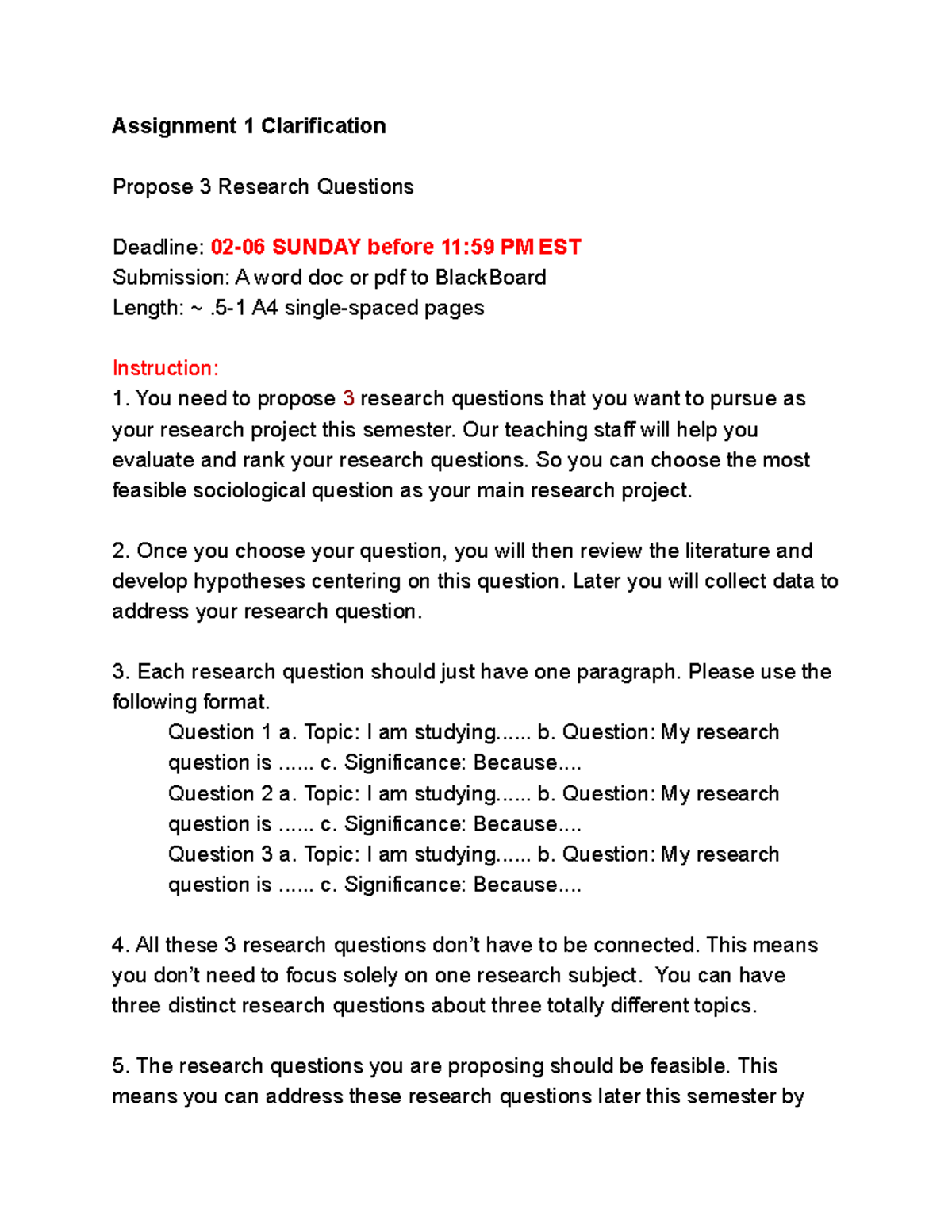 Assignment 1 Instruction - Assignment 1 Clarification Propose 3 ...