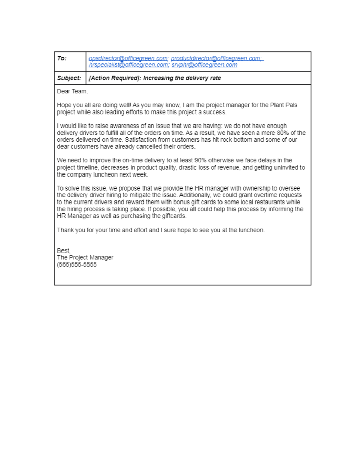 Project Execution Escalation Email - CIS-165 - Bergen - Studocu