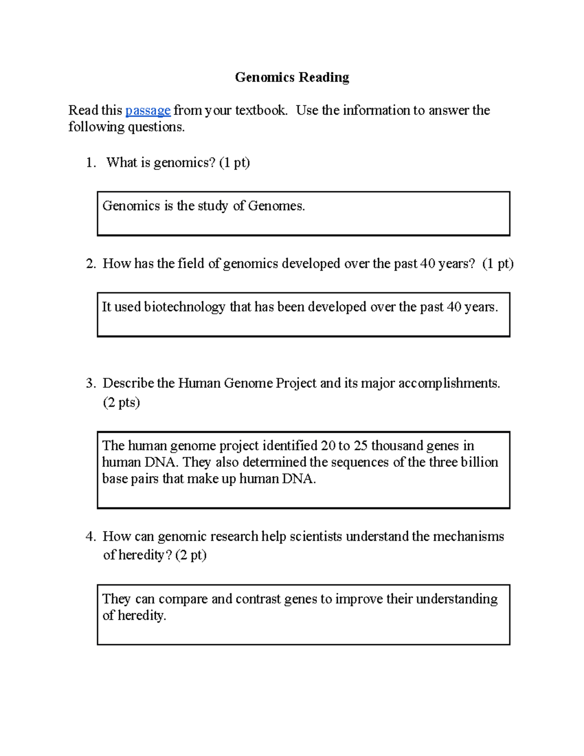 Copy of Genomics Reading - Genomics Reading Read this passage from your ...