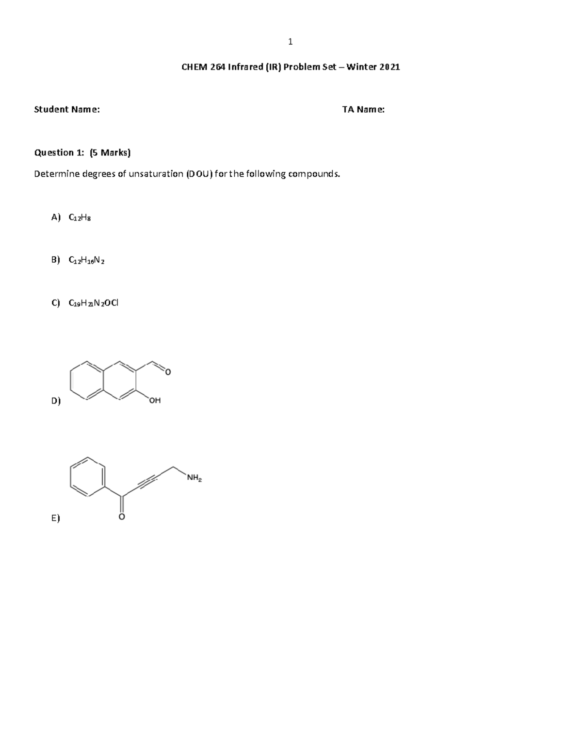 IR Problem Set - W21 - jjnlklklk - CHEM 264 Infrared (IR) Problem Set ...