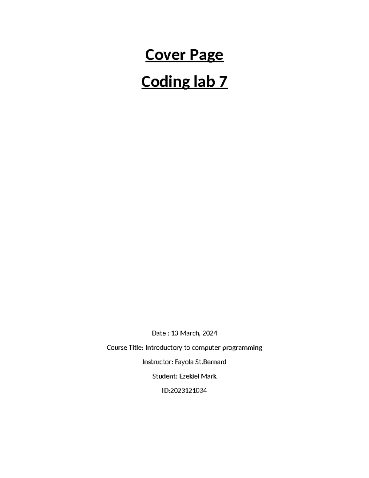 Algorithm Coding Lab 71 Cover Page Coding Lab 7 Date 13 March 2024 5626