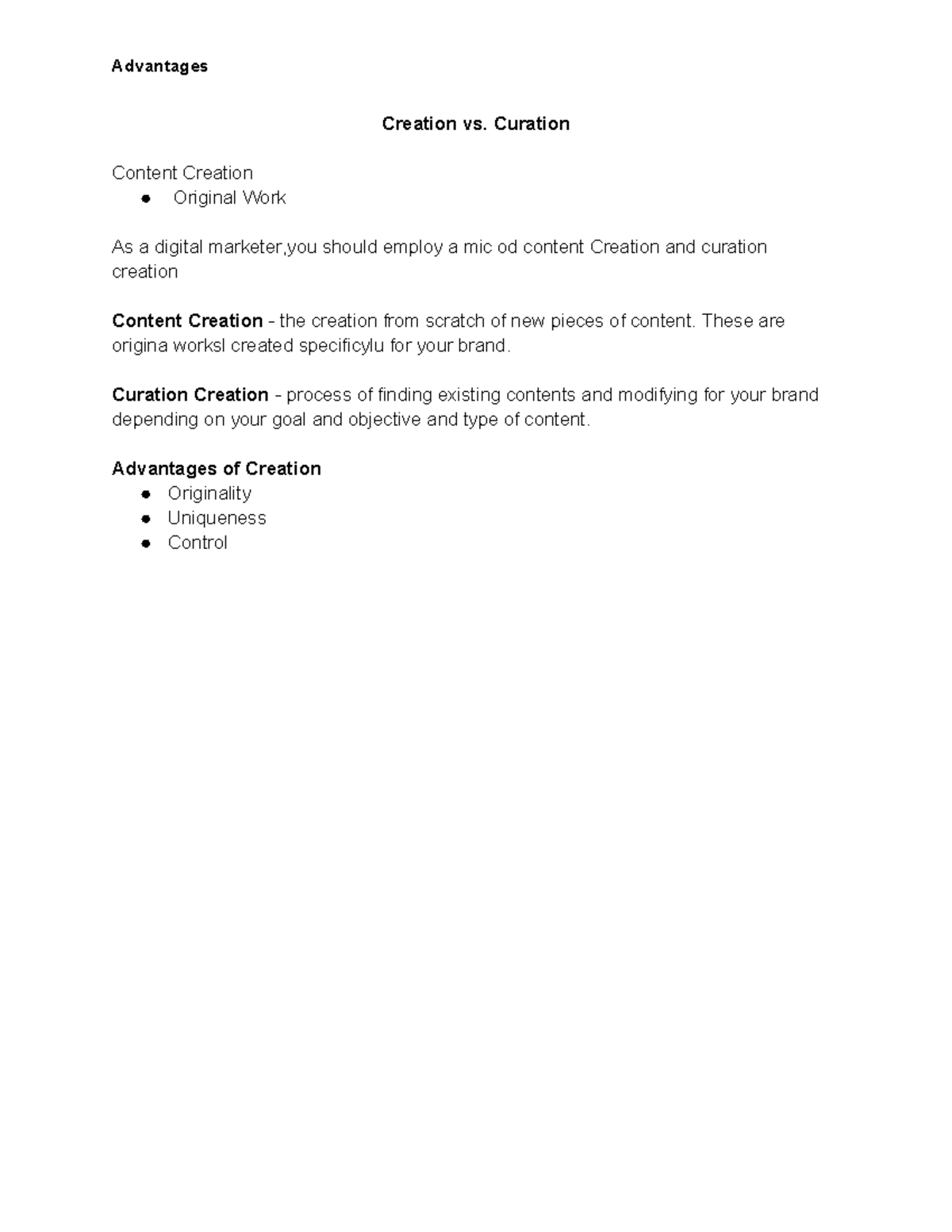 PR Seminar - Advantages Creation vs. Curation Content Creation Original ...