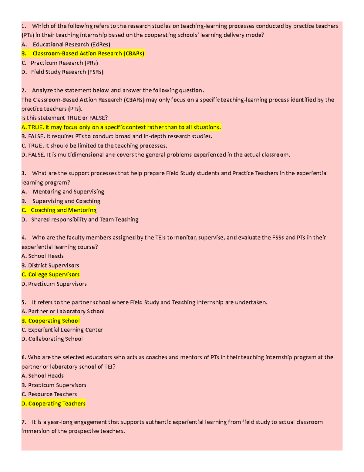 Field- Study- Internship - Which of the following refers to the ...